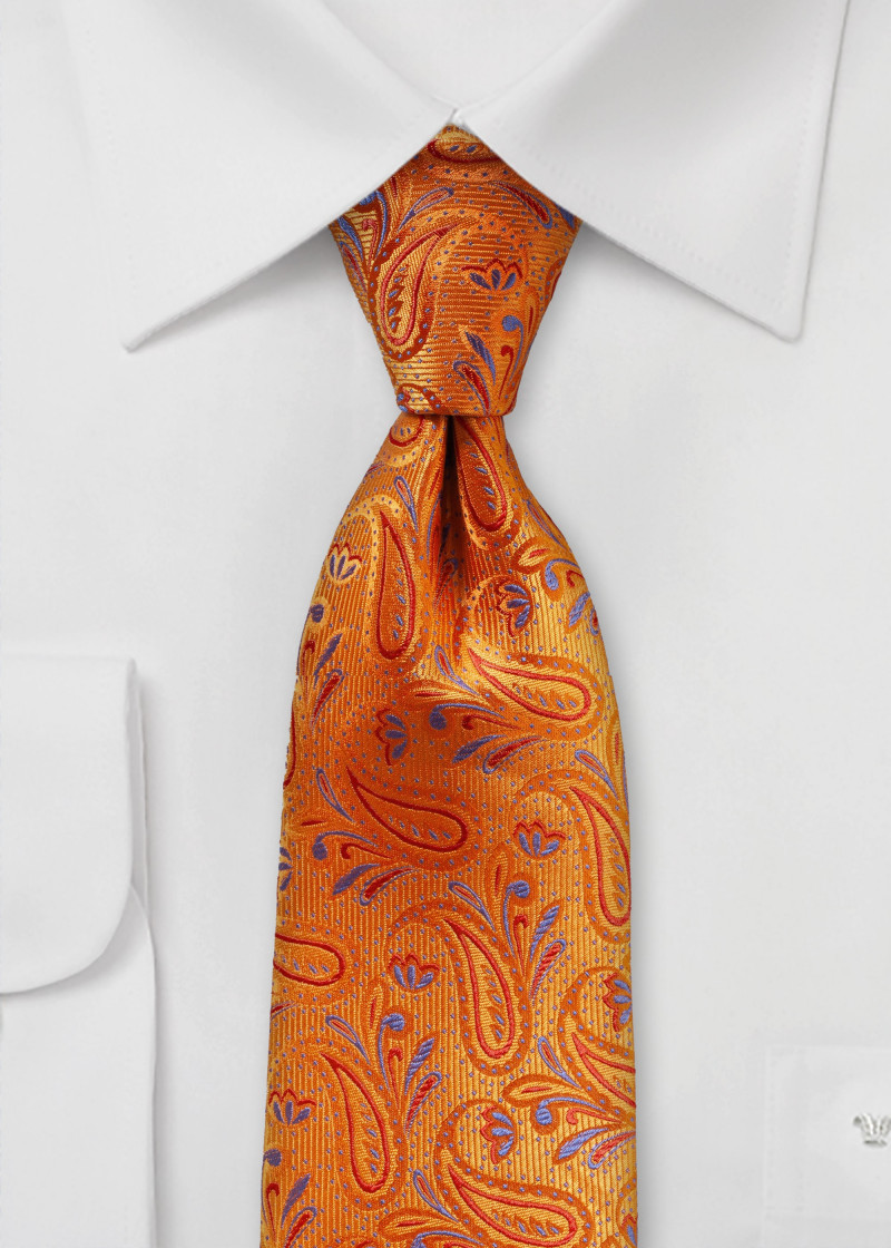 Cravate homme motif paisley orange | Cravate.net